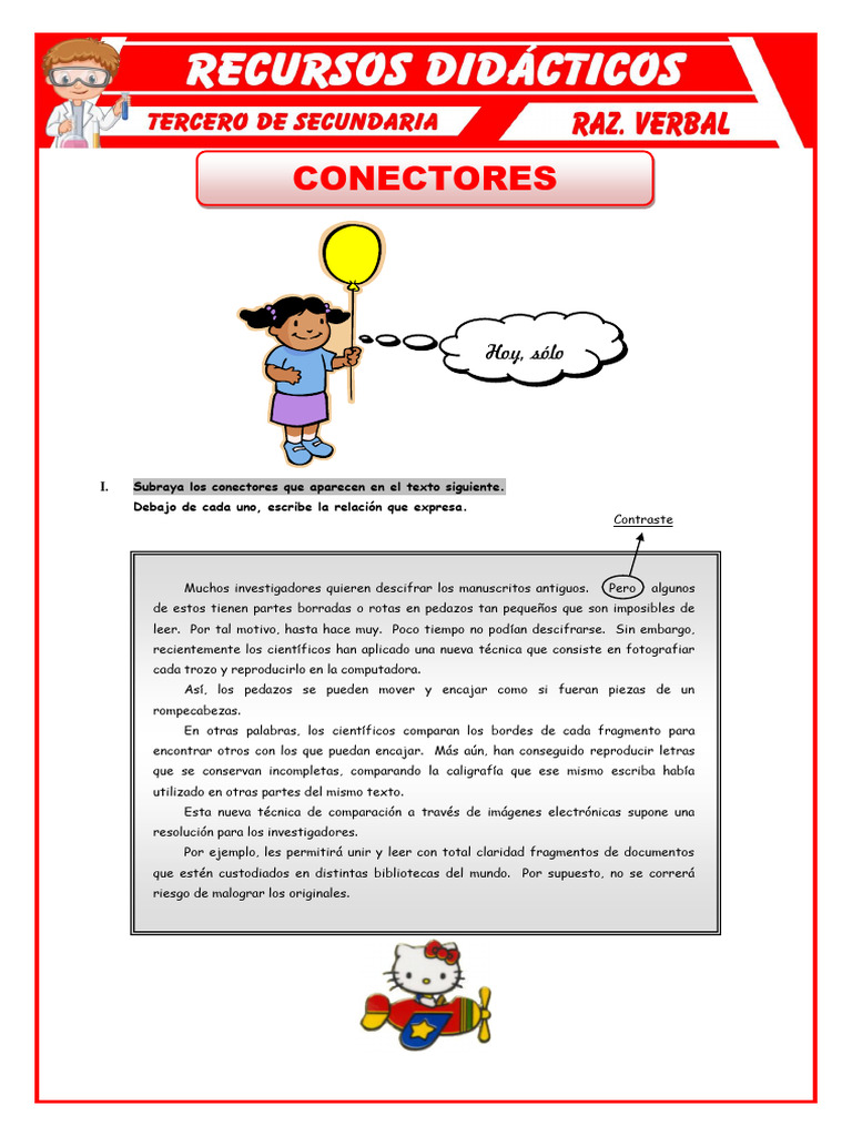 Ejercicios de Los Conectores para Tercero de Secundaria | PDF