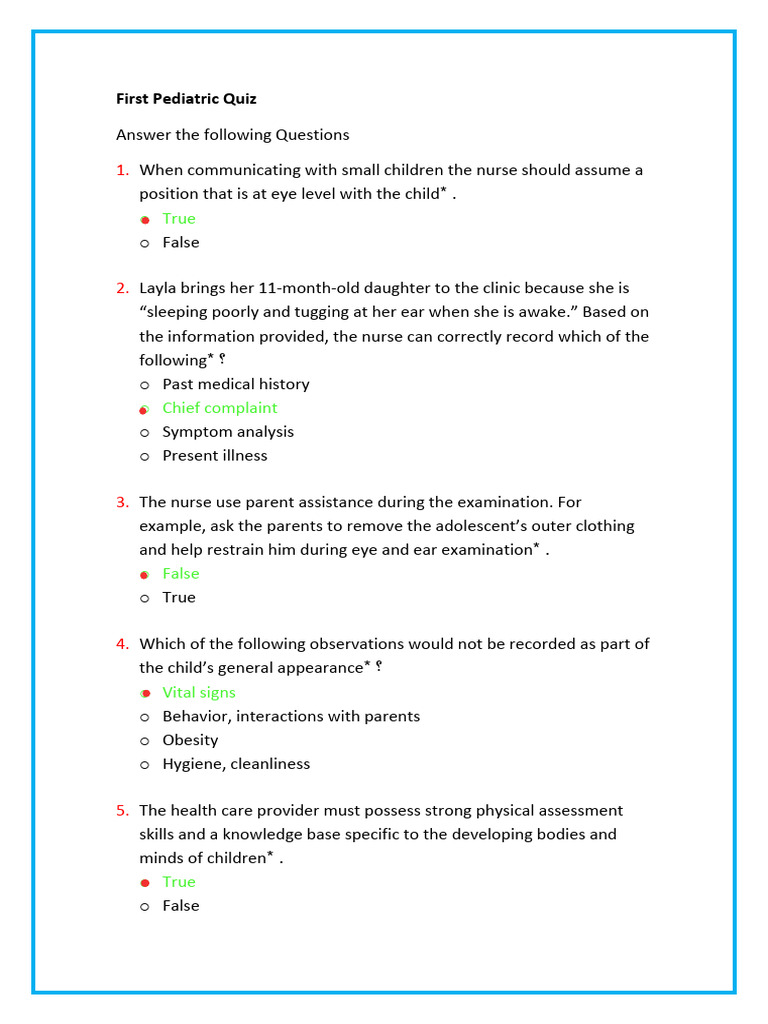 Pediatric Nursing Quiz Questions | PDF | Neonatal Intensive Care Unit ...