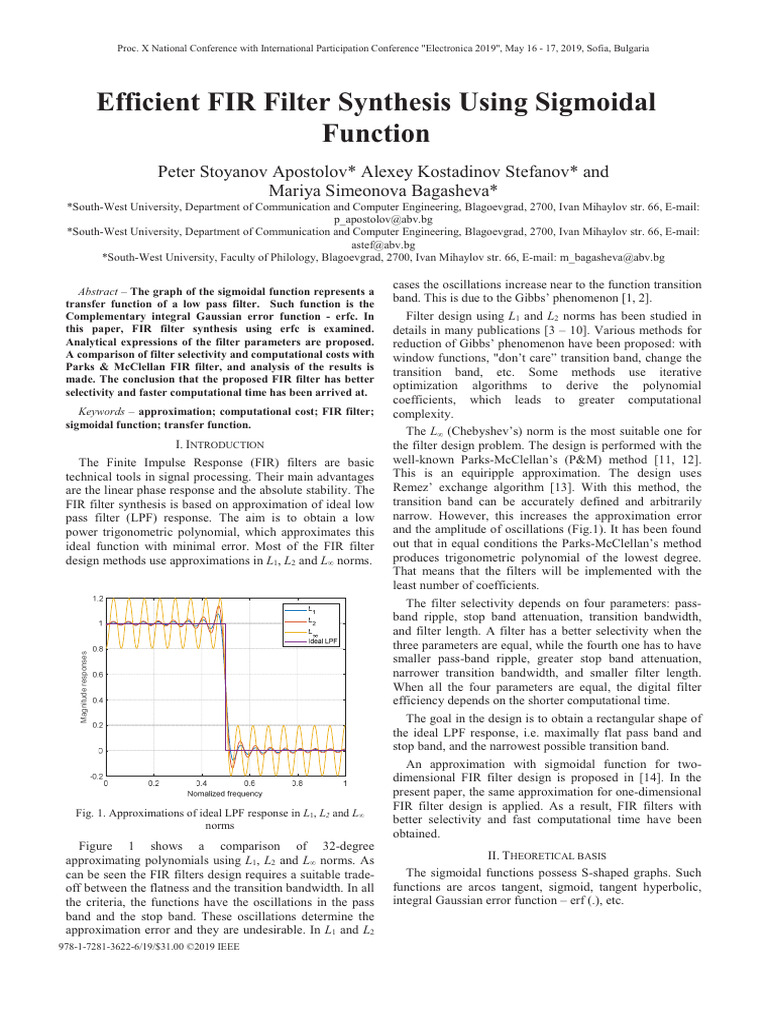Efficient Fir Filter Synthesis Using Sigmoidal Pdf Filter Signal Processing Mathematical