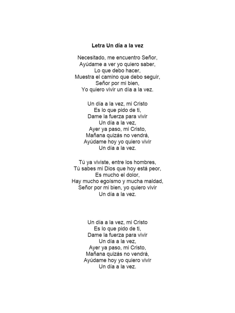 Letra de "Un Día a la Vez" | PDF