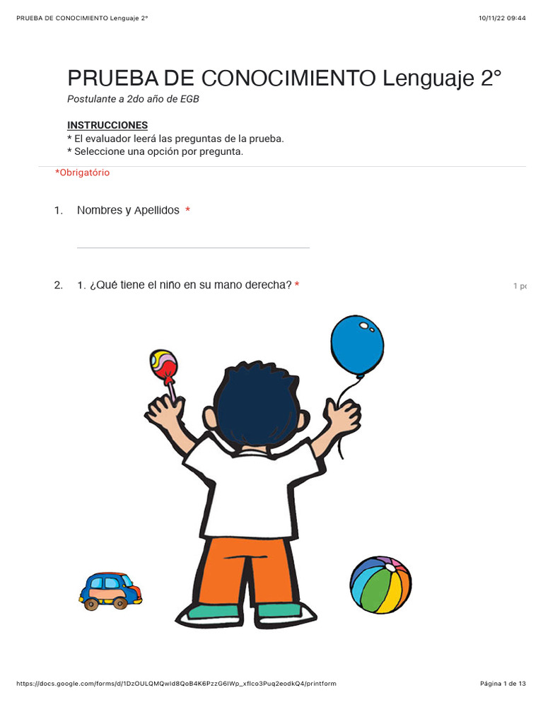 Pruebas de Conocimiento de 2do A 4to de Basica | PDF