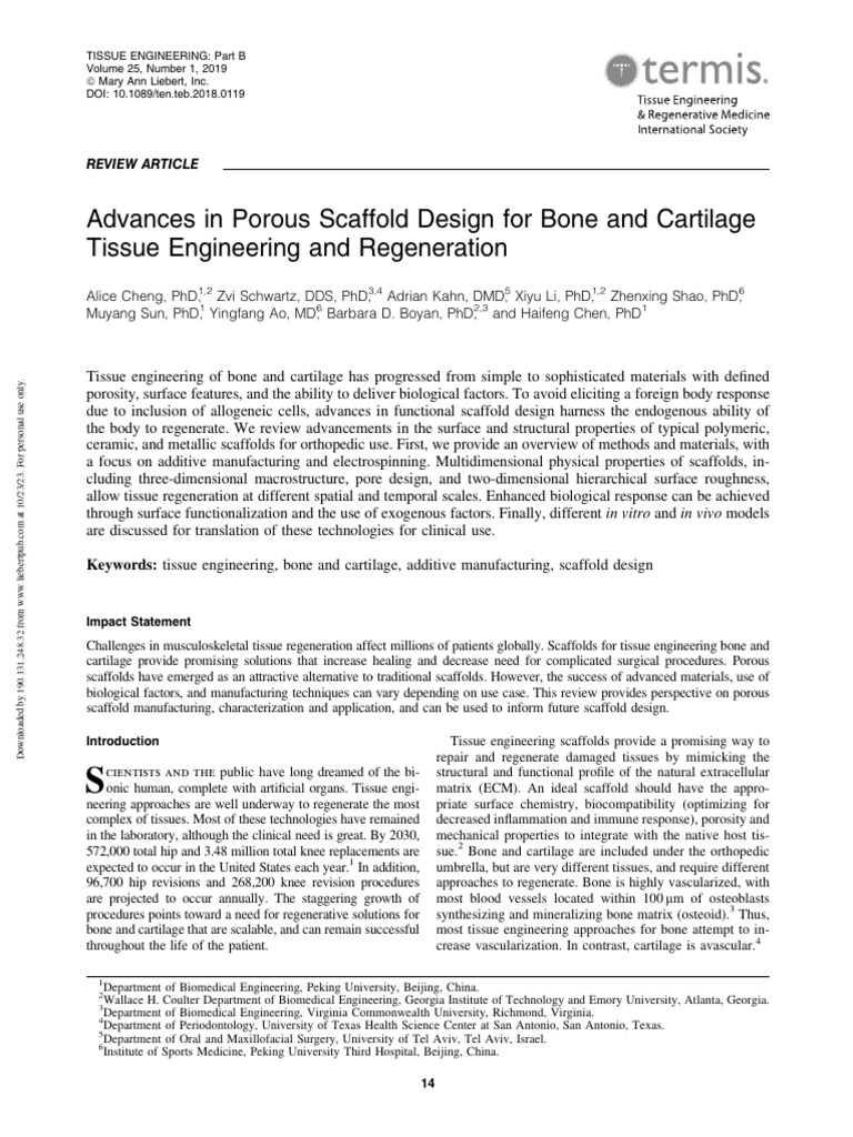 Cheng Et Al 2019 Advances in Porous Scaffold Design For Bone and ...