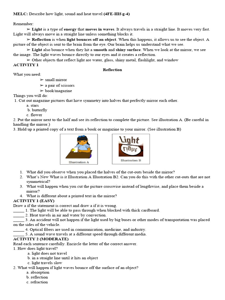 Activity w4 Sci Esp | PDF | Reflection (Physics) | Mirror