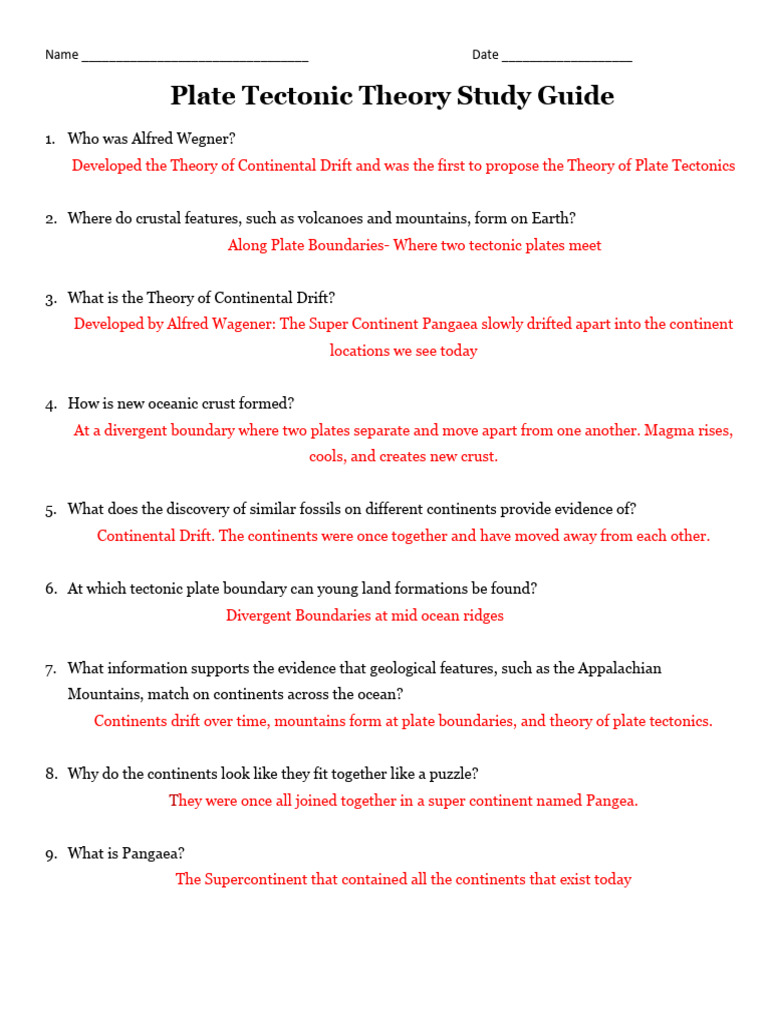 Plate Tectonics Study Guide | PDF | Plate Tectonics | Volcano