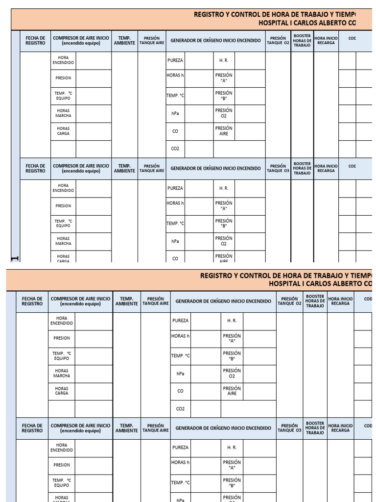 Formatos de Control Oxigeno | PDF | Tecnología energética | Ingeniería mecánica