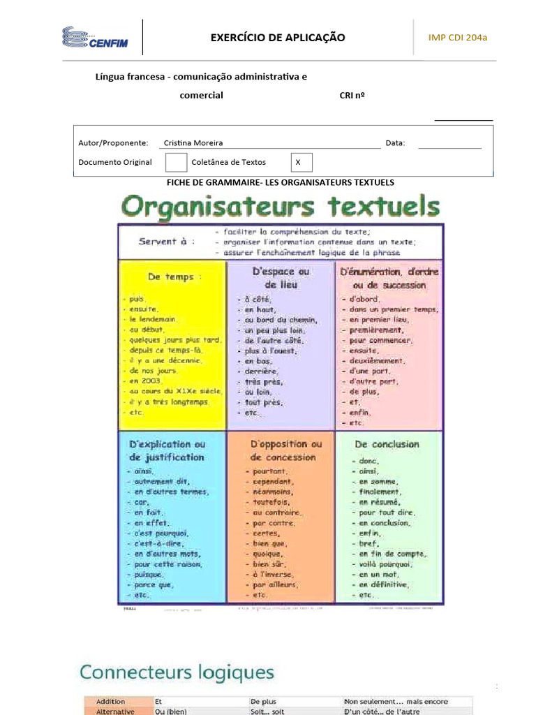 1 - Fiche de Grammre - Les Organisateurs Textuels | PDF