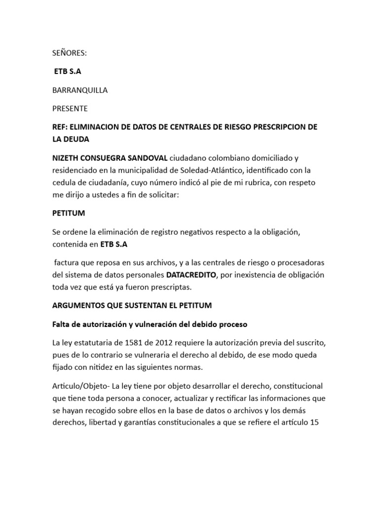 Carta de Prescripción de Deuda | PDF