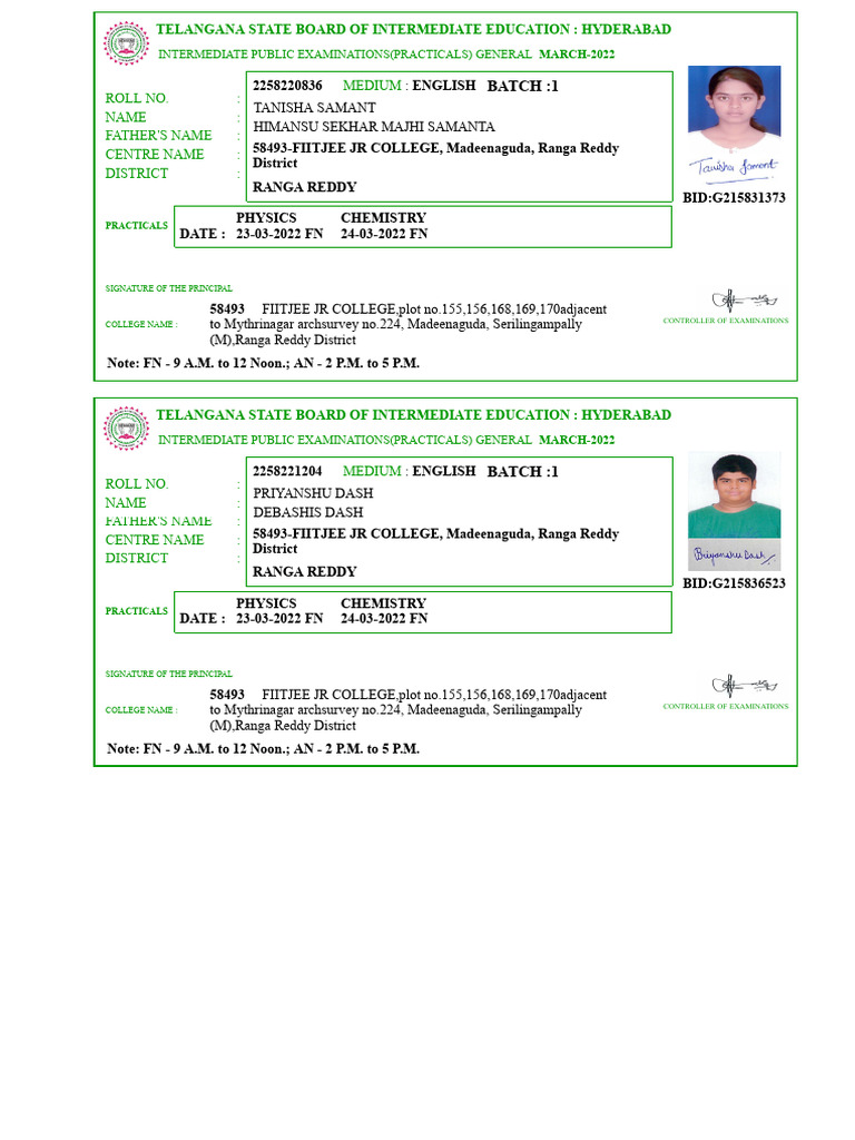 March 2022 Intermediate Practical Exams | PDF