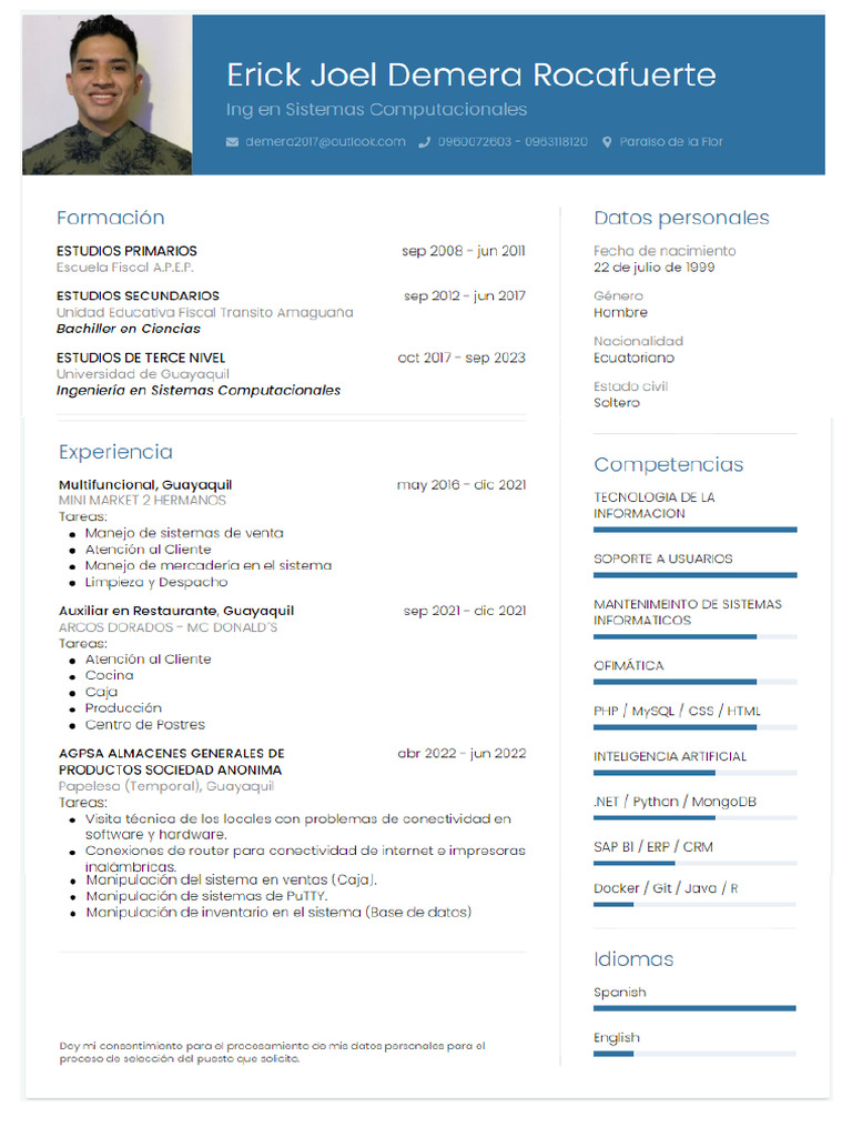 CV Erick Demera Sistemas | PDF
