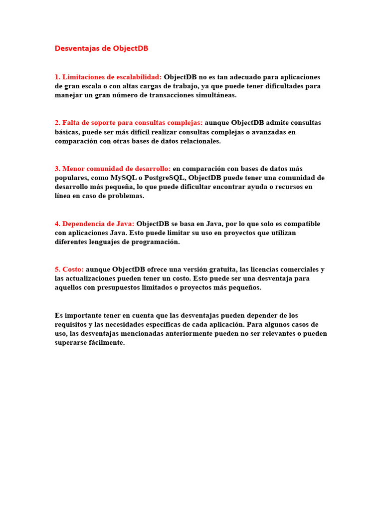Desventajas de ObjectDB | PDF