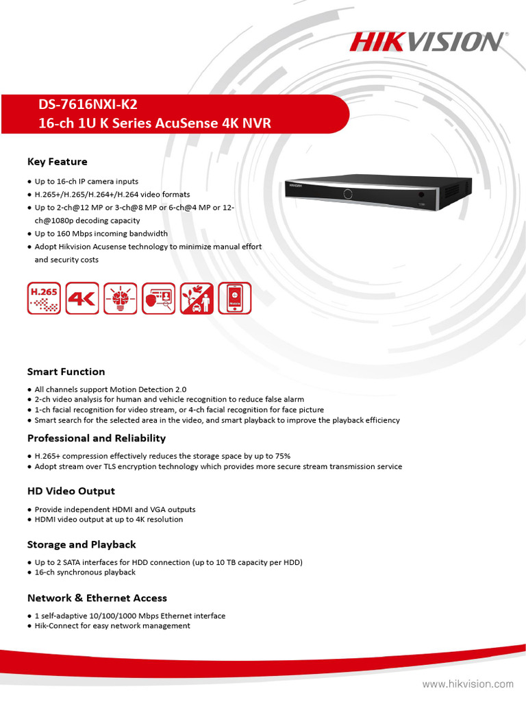 Datasheet of DS 7616NXI K2 - V4.74.000 - 20230209 | PDF | Hdmi | Video