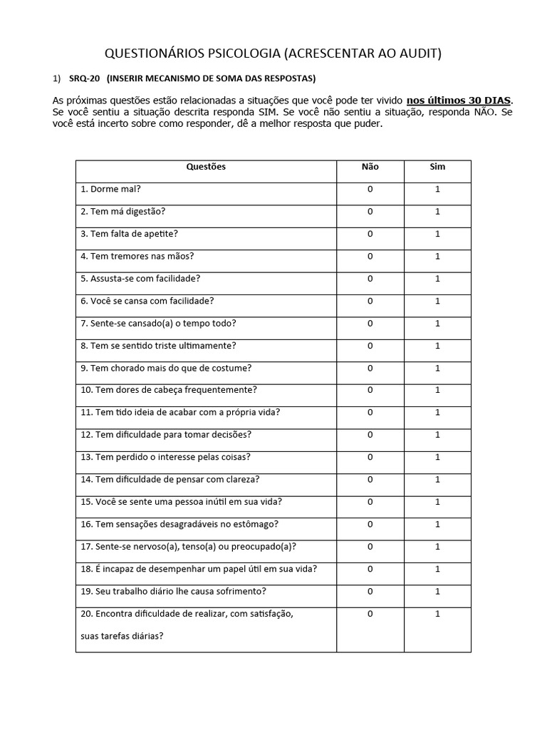 Questionários de Psicologia | PDF