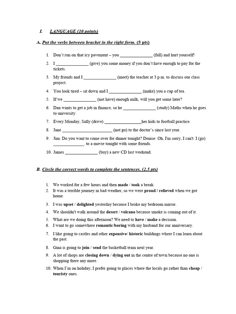 Language Test For Low Level | PDF