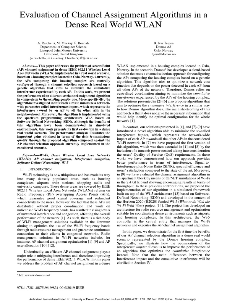 Raschella2019 - Evaluation of Channel Assignment Algorithms | PDF Raschella2019 - Evaluation of Channel Assignment Algorithms | PDF