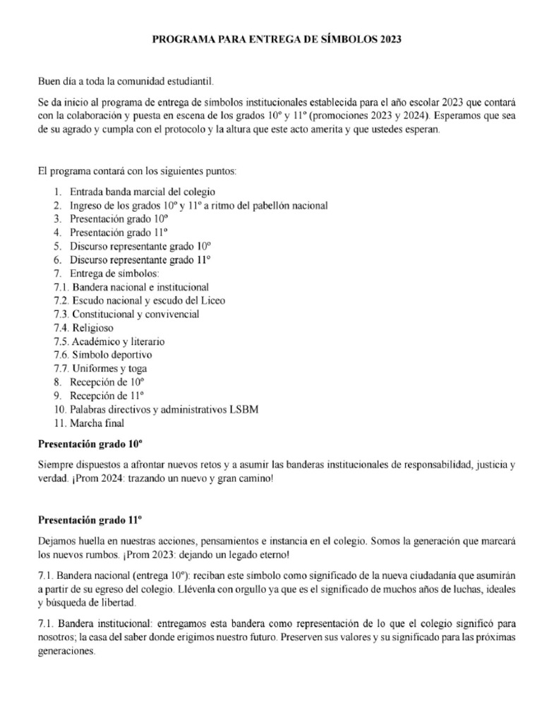 Programa Entrega de Símbolos 2023 | PDF