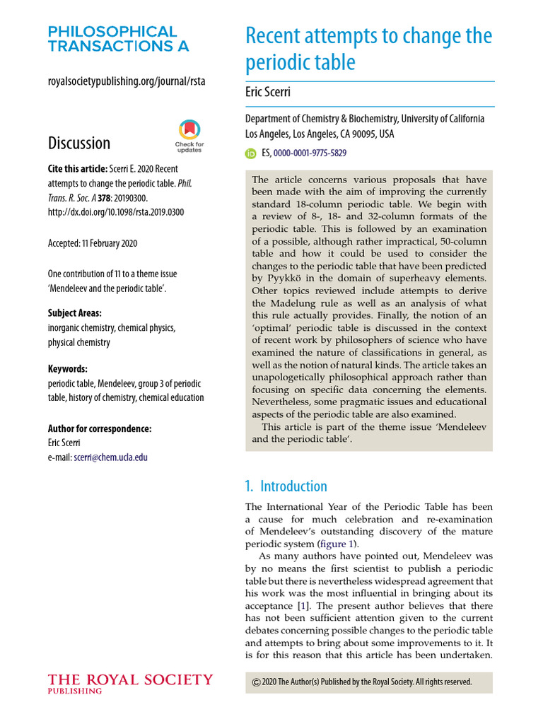 Recent Attempts To Change The Periodic T | PDF