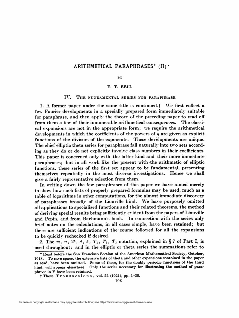 Arithmetical Paraphrases Bell | PDF | Summation | Function (Mathematics)