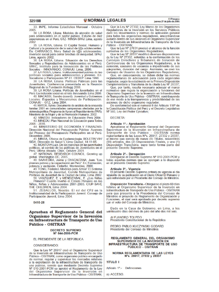 Reglamento General Del Ositran | PDF | Infraestructura | Regulación