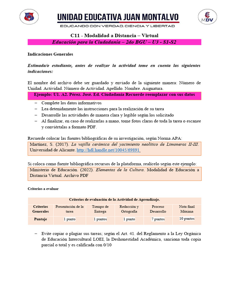 Tarea Ed. Ciudadanía 2do BGU U3 S1-2 | PDF