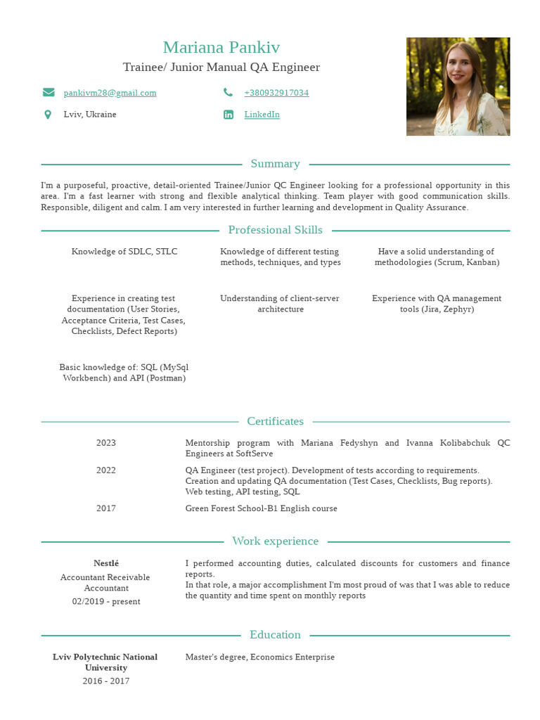 Mariana Pankiv CV. | PDF | Computing