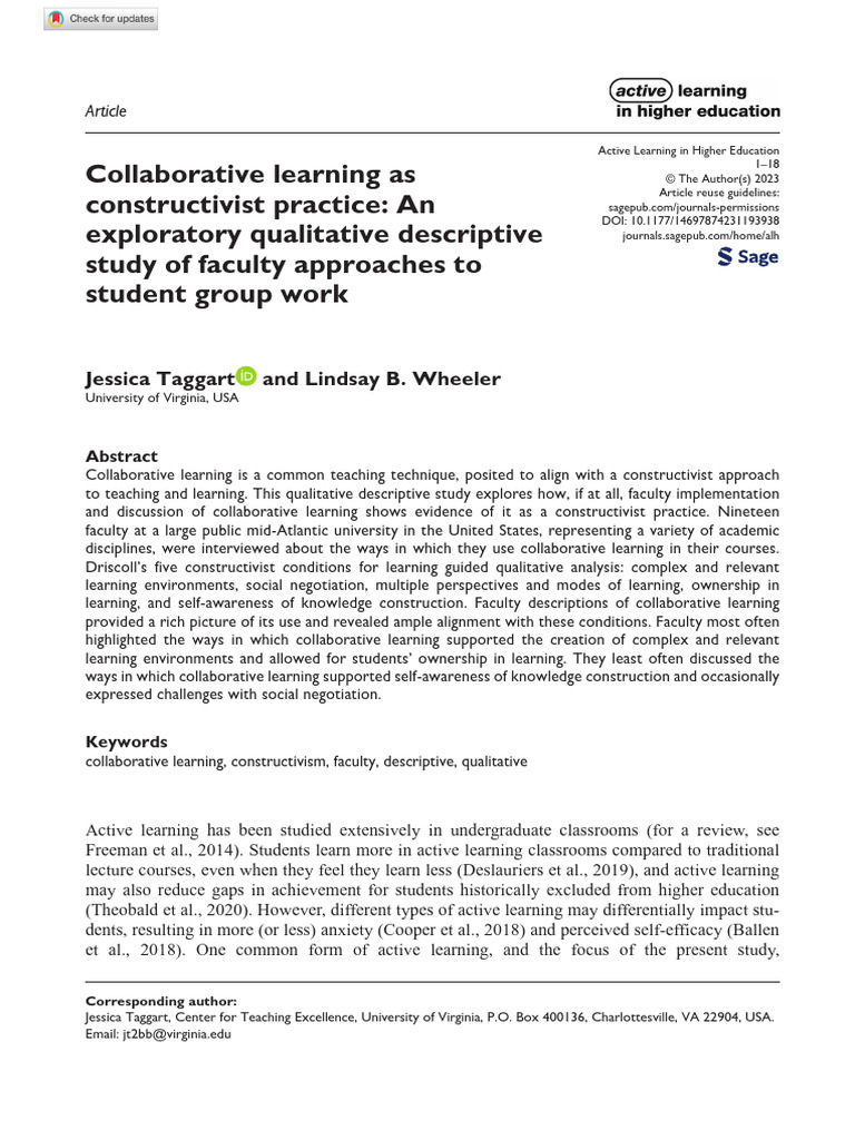 Faculty Insights on Collaborative Learning | PDF | Constructivism ...