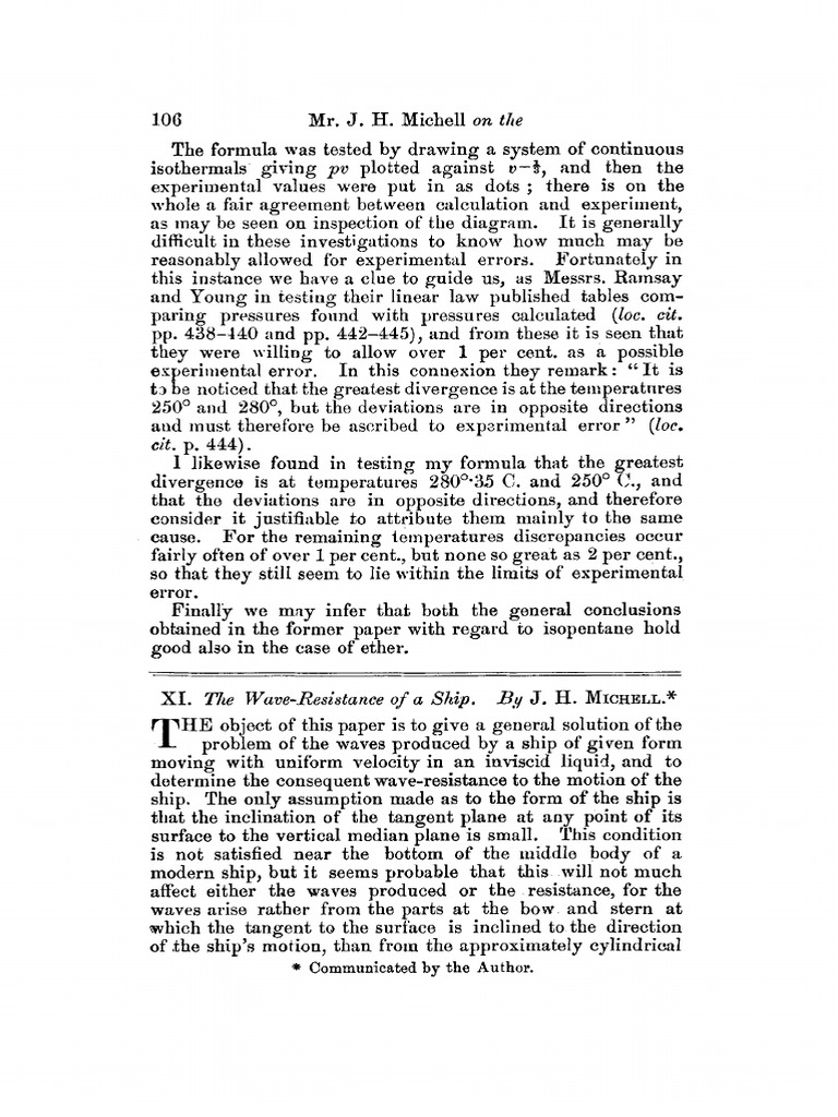 Wave Resistance Michell 1898 | PDF