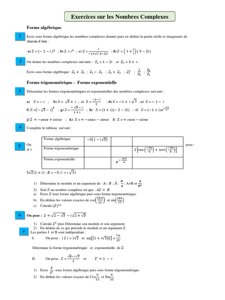 Exercices Sur Les Nombres Complexes | PDF | Nombre complexe | Géométrie