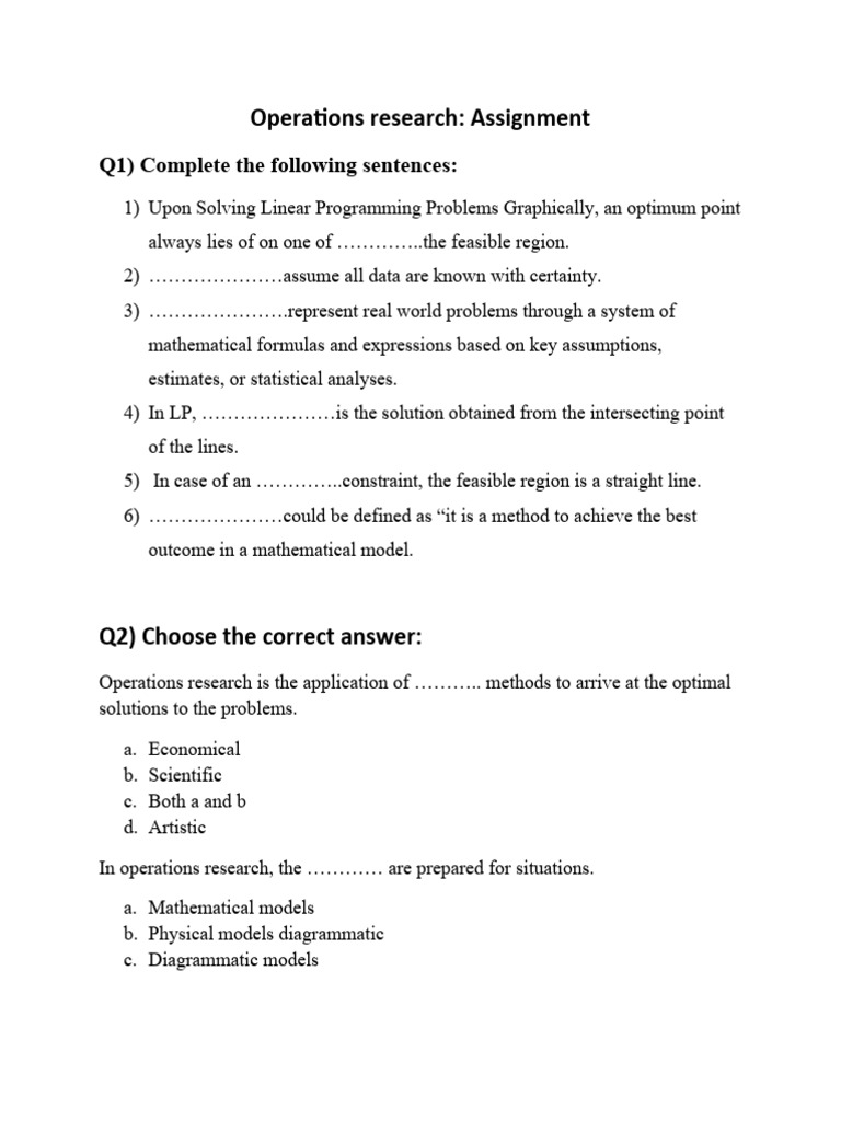Operations Research - Assignment N2 | PDF | Teaching Methods ...