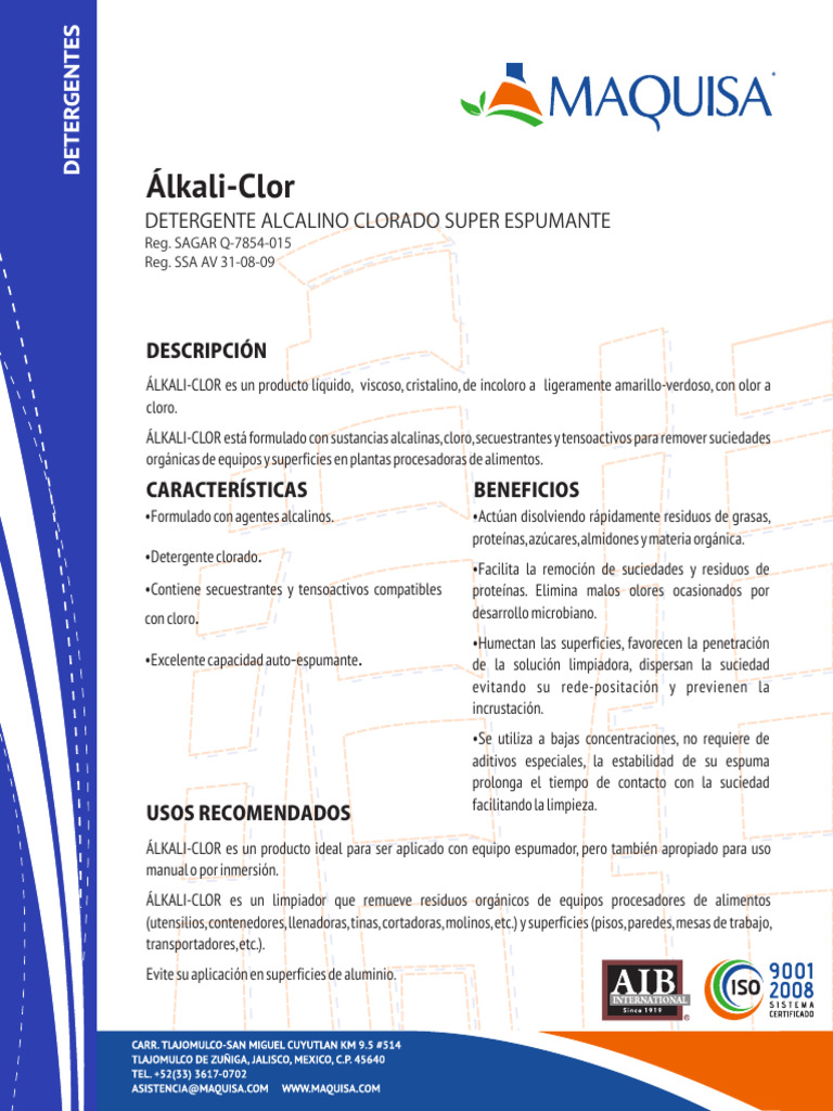 Hoja de Seguridad - ALKALI CLOR | PDF