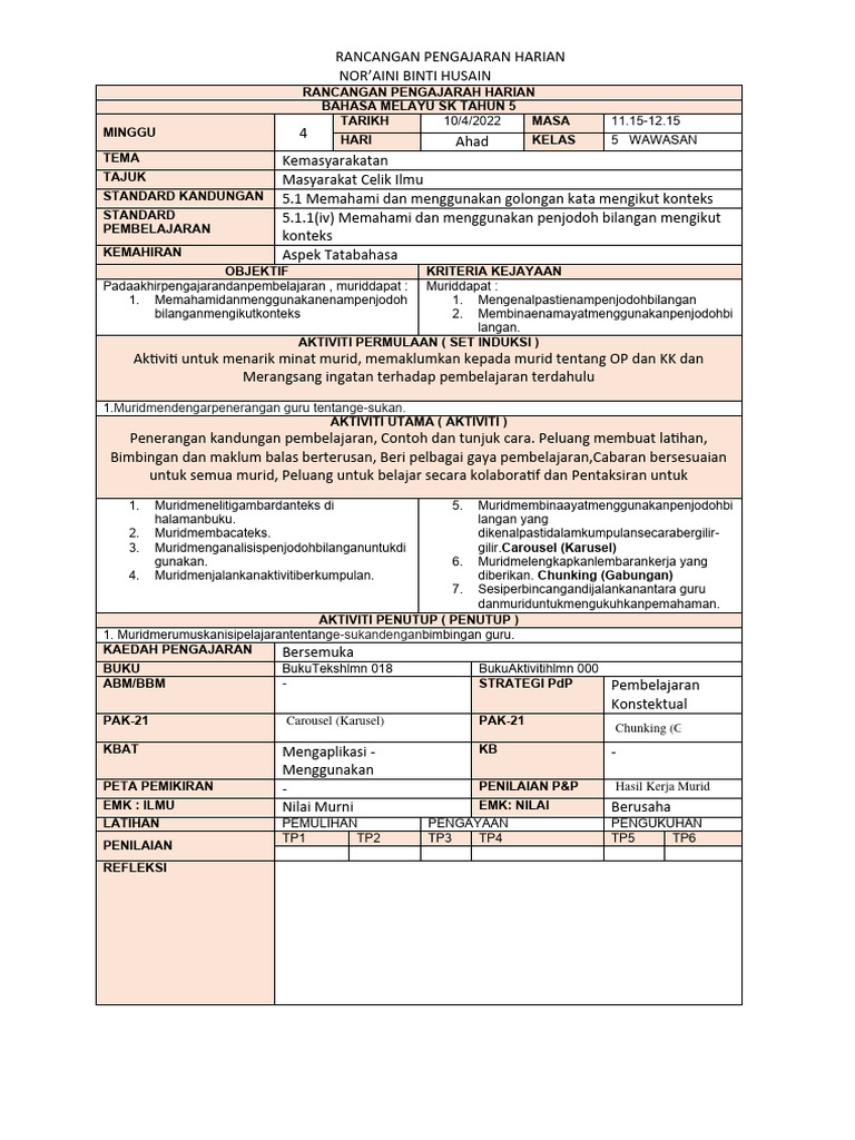 RPH Minggu 4 BM THN 5 by Cikgu Gorgeous | PDF