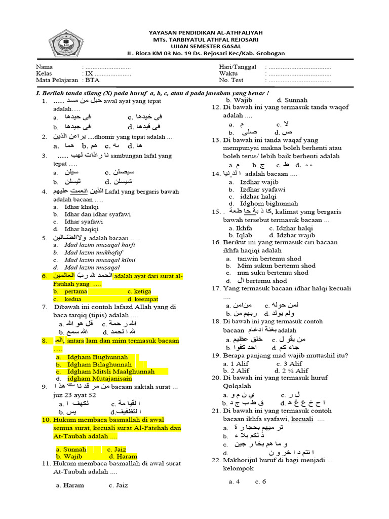 Soal_BTA_kelas_9 | PDF