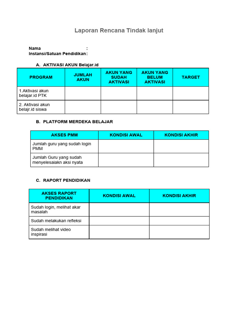 Contoh Rapor Pendidikan RTL | PDF