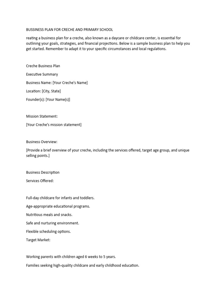 Business Plan for Creche & School | PDF | Child Care | Marketing