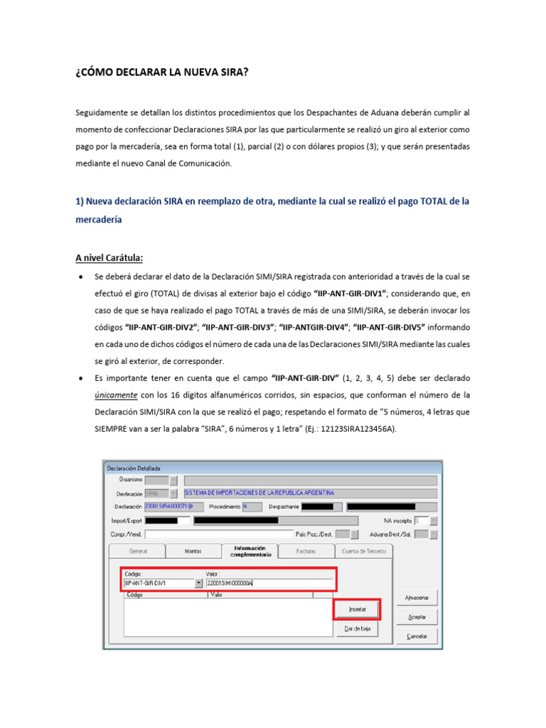 Procedimiento para Declarar SIRA | PDF | Moneda