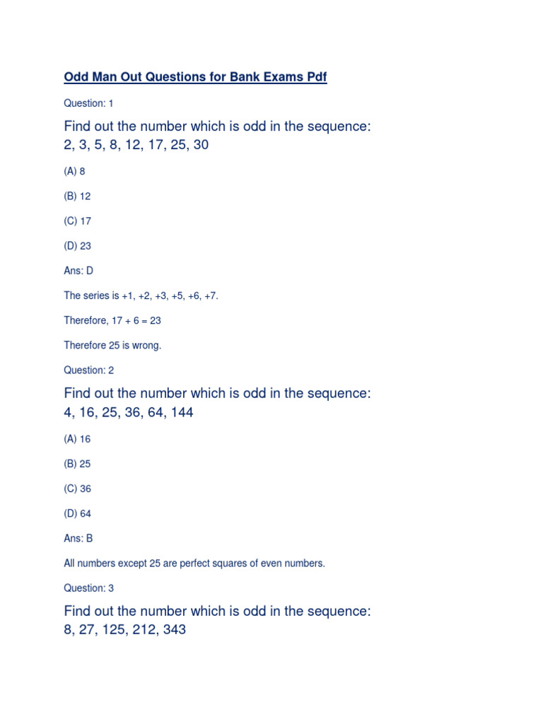 Odd Man Out: Bank Exam Prep | PDF