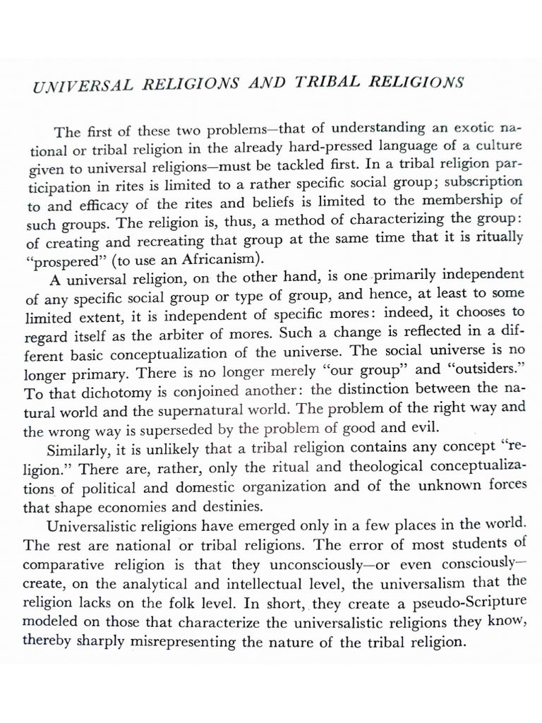universal religion and tribal religion | PDF