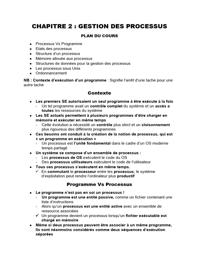 Gestion des Processus en Systèmes d'Exploitation | PDF | Art ...