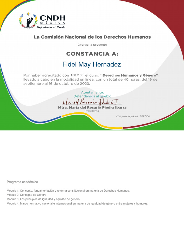 Diploma de Curso de La CNDH (Libre para Editar) | PDF | Política | Ciencias sociales