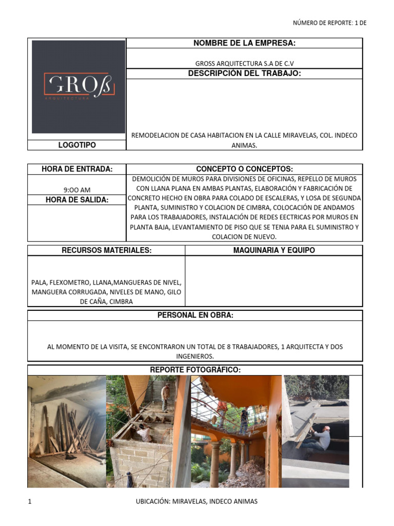 Reporte de Obra Miravelas 2 | PDF