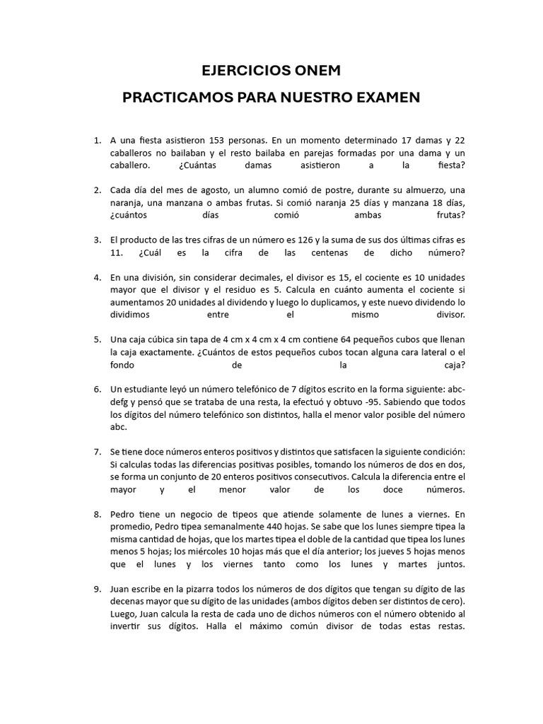 Ejercicios Onem | PDF