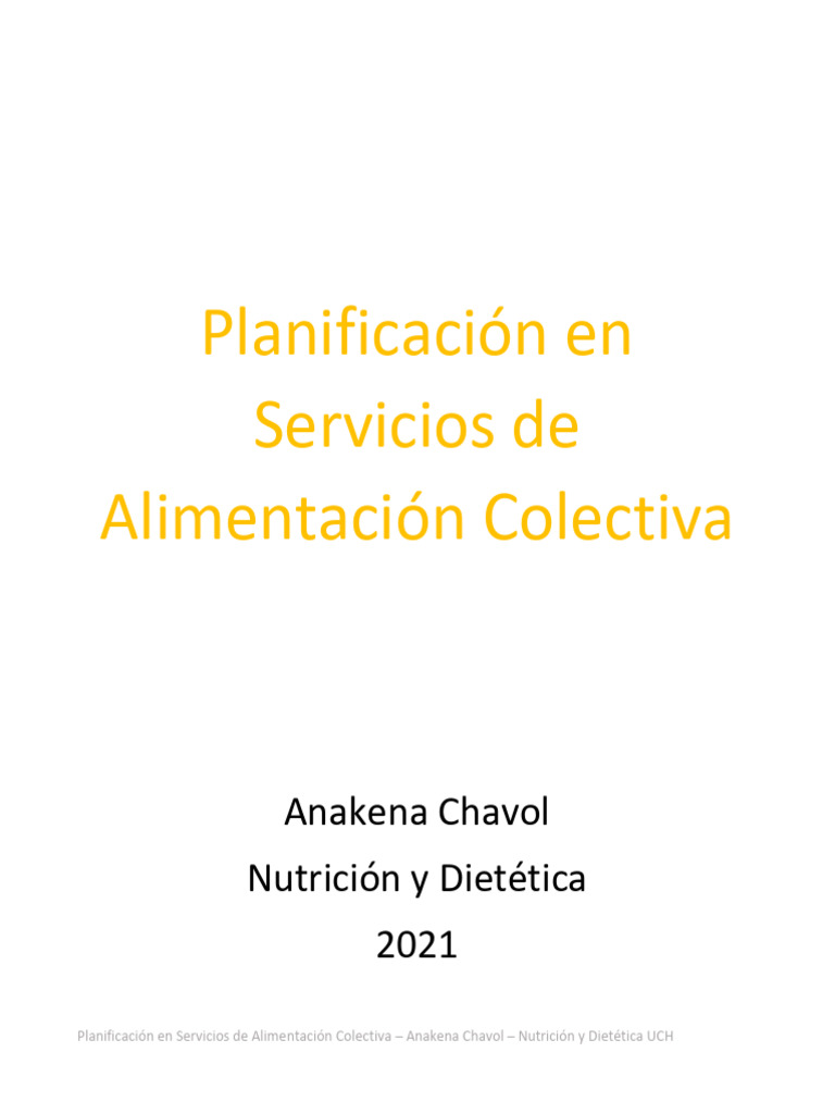 Planificación en Servicios de Alimentación Colectiva' | PDF