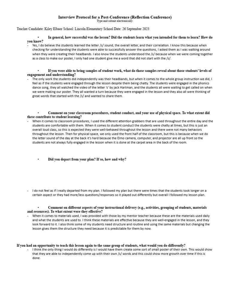 Post-Conference Reflection Protocol | PDF | Classroom | Teachers