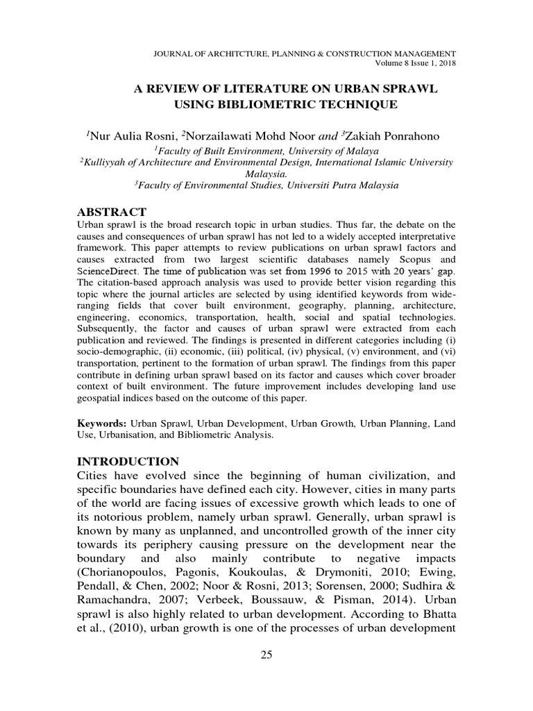 2018 A Review Of Literature On Urban Sprawl Using Bibliometric Technique Pdf Urban Sprawl
