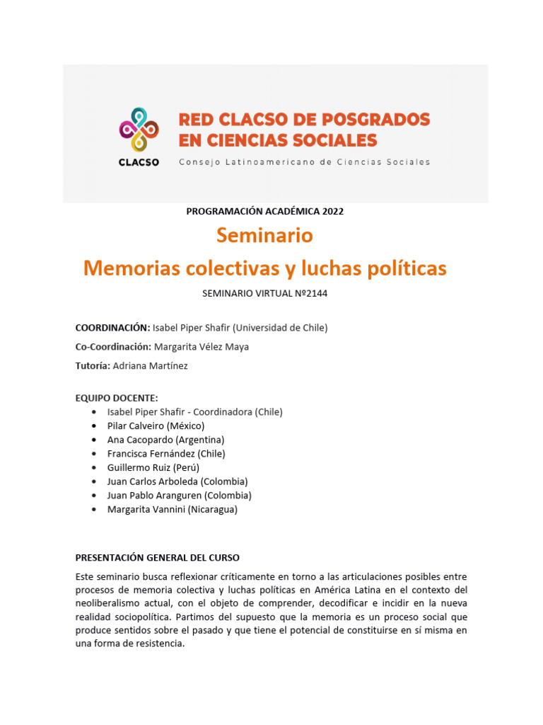 Programa MYLP - 2022 | PDF | Memoria | Testimonio