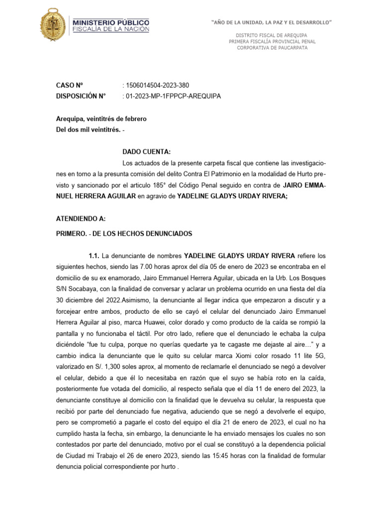 CASO Acabado - 054-2023-380 DOS HOJAS | PDF | Ley de Propiedad | Crímenes