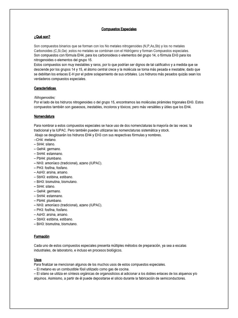 Compuestos Especiales: Hidruros Inestables | PDF | Sustancias químicas ...