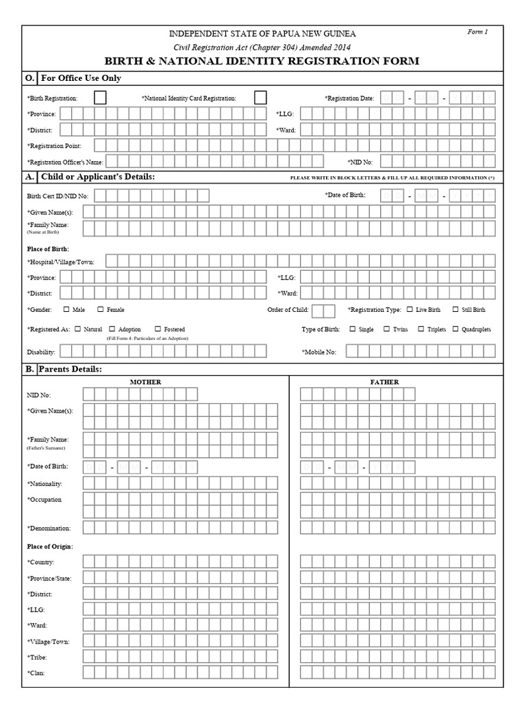 Form 1 Birth | PDF | Marriage | Birth Certificate