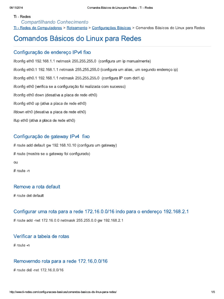 Comandos Básicos Do Linux para Redes - Ti - Redes | PDF
