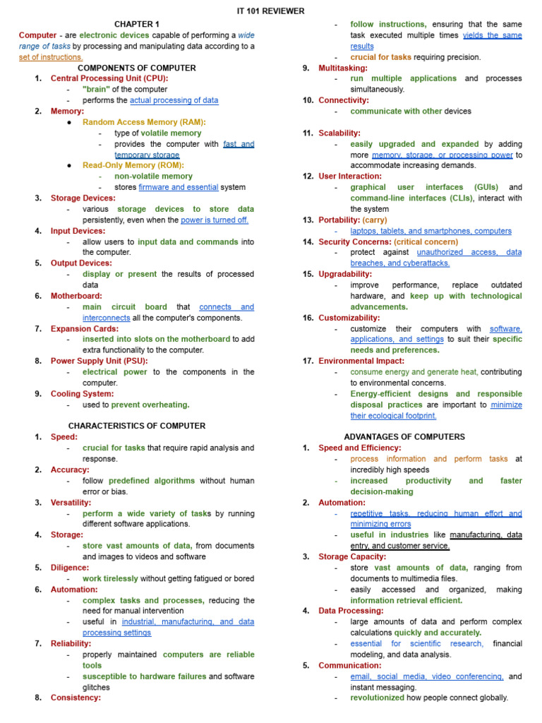 It 101 Reviewer 1 | PDF | Computer Data Storage | Operating System