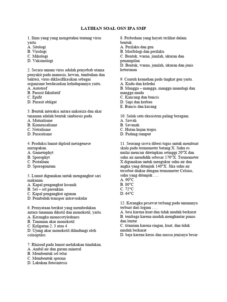 LATIHAN SOAL OSN IPA SMP | PDF